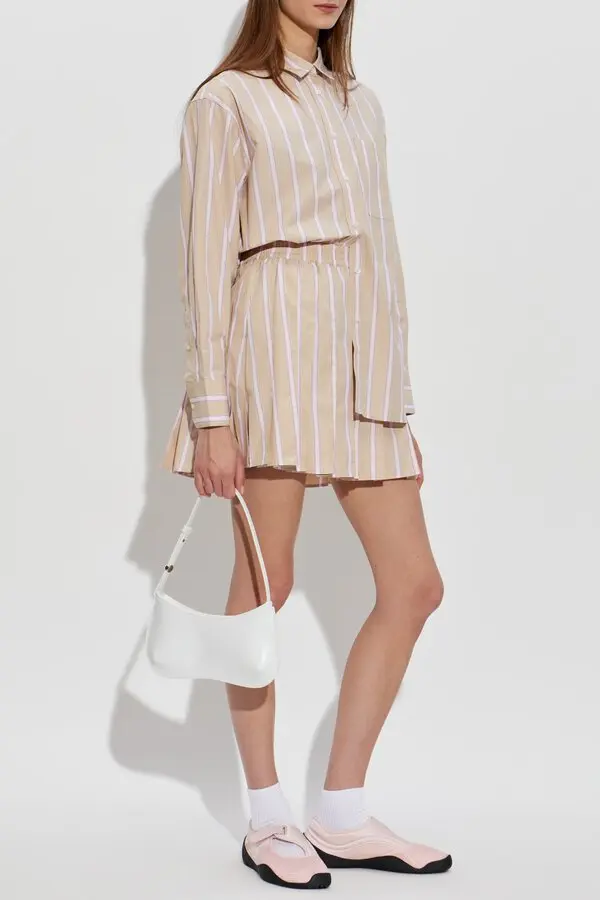 Lacoste Pleated Midi Skirt With Vertical Stripes - Beige