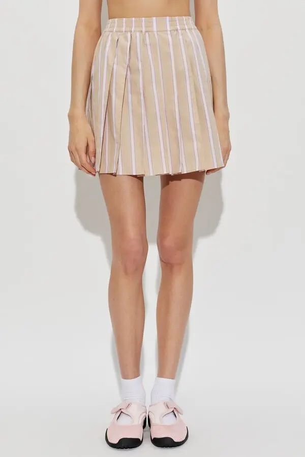 Lacoste Pleated Midi Skirt With Vertical Stripes - Beige