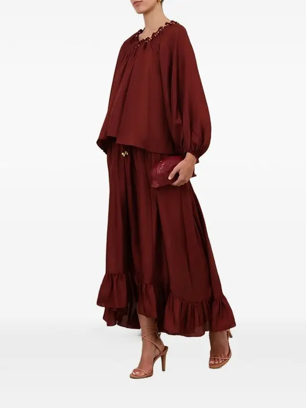 Zimmermann Aster Silk Blouse With Gold-tone Bead Embellishment - Red