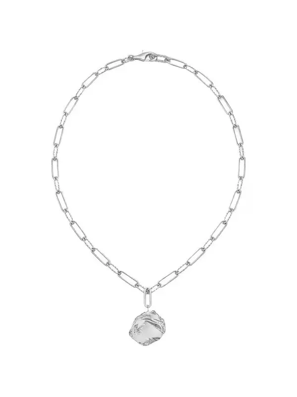 YOJ Hammered Pendant Cable-link Chain Necklace - Silver