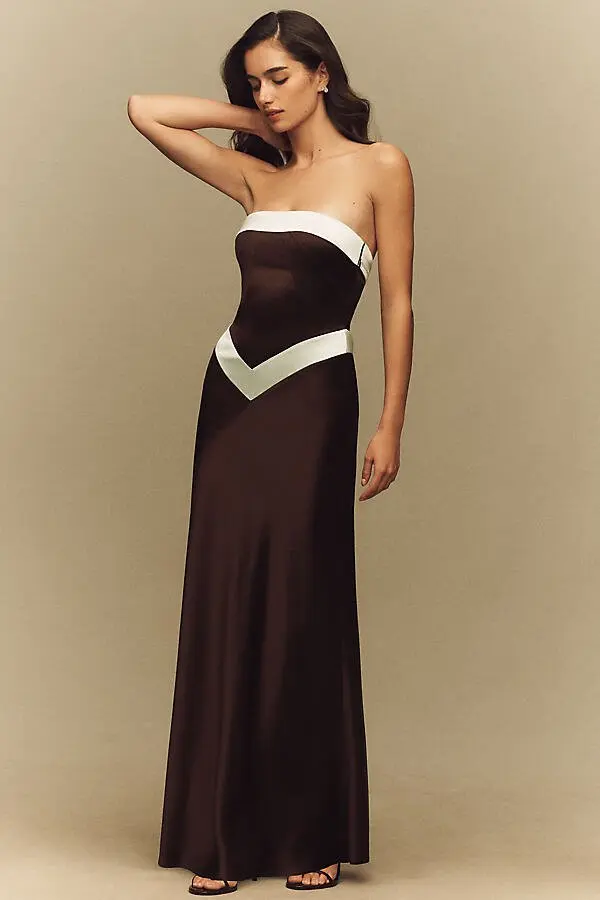 MARE MARE Colorblock Draped Maxi Dress - Chocolate