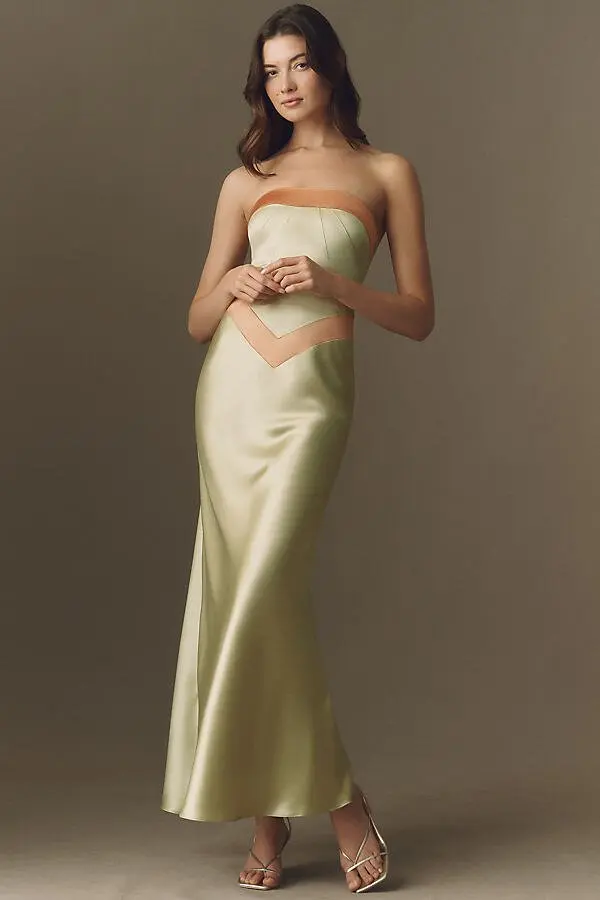 MARE MARE Colorblock Draped Maxi Dress - Light Green