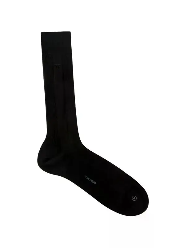 TOM FORD Ribbed Crew Socks With Logo Embroidery - Black