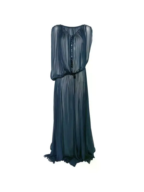 DUNESI Sheer Button-front Silk Dress - Blue