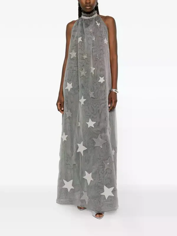 DUNESI Estrella Star-patchwork Ruffled Neck Halterneck Dress