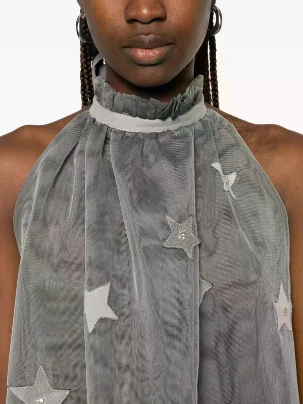 DUNESI Estrella Star-patchwork Ruffled Neck Halterneck Dress