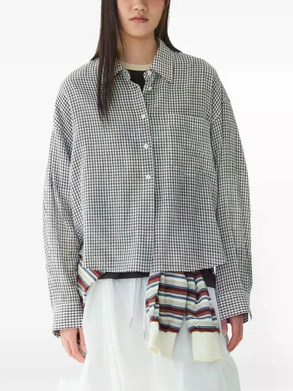 STUDIO TOMBOY Checkered Drawstring Shirt - White