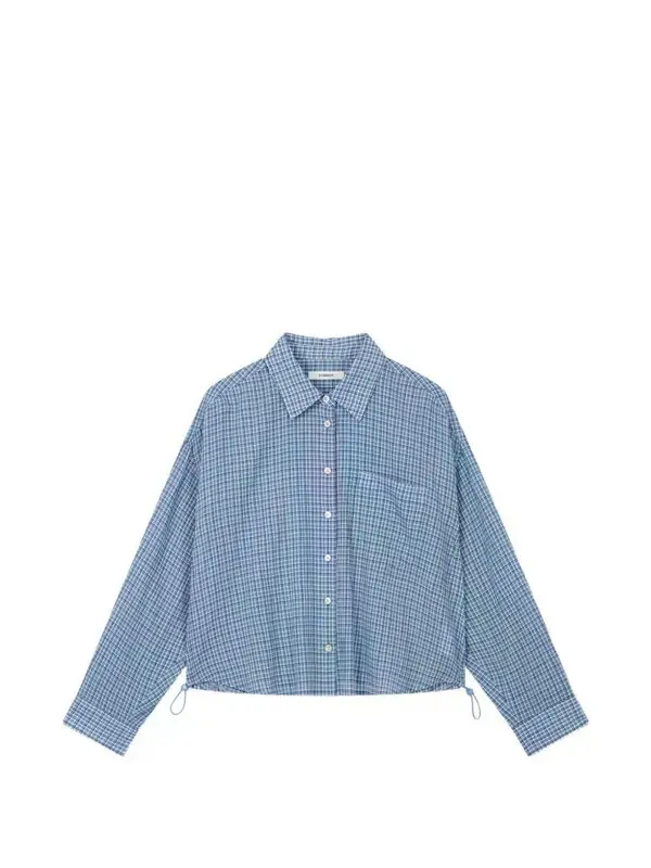 STUDIO TOMBOY Check-pattern Drawstring-hem Shirt - Blue