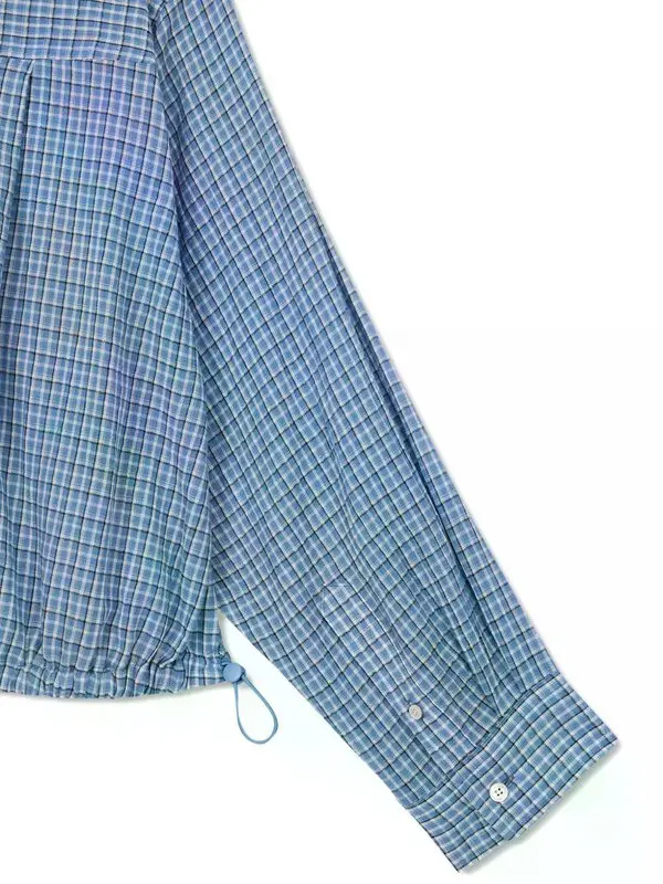 STUDIO TOMBOY Check-pattern Drawstring-hem Shirt - Blue