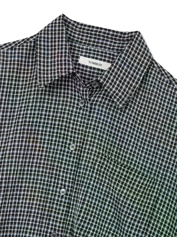 STUDIO TOMBOY Check-pattern Drawstring Shirt - Black