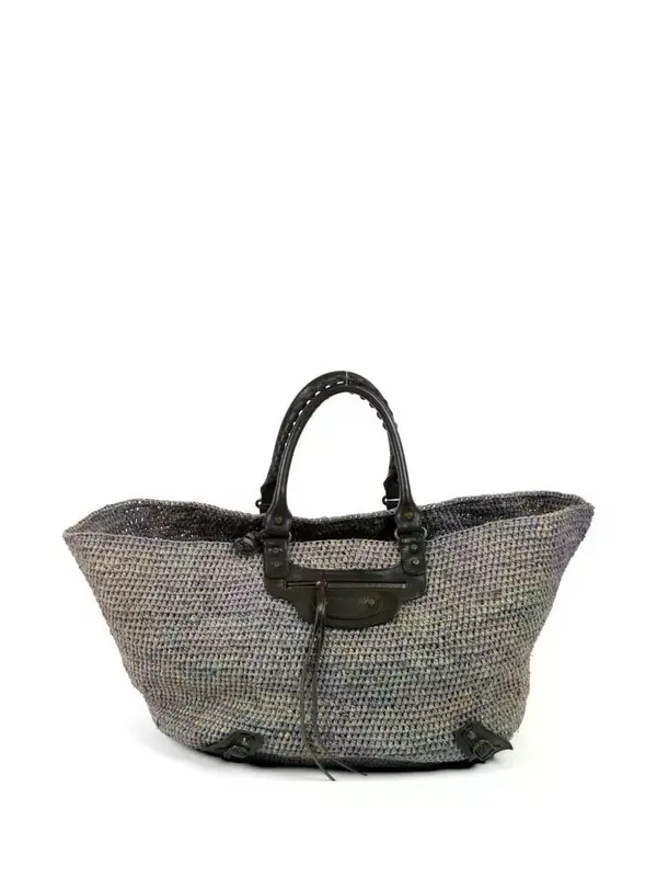 Balenciaga Raffia Basket Tote Bag - Grey