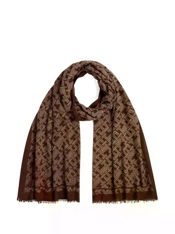 Tommy Hilfiger Monogram-print Frayed Scarf - Brown