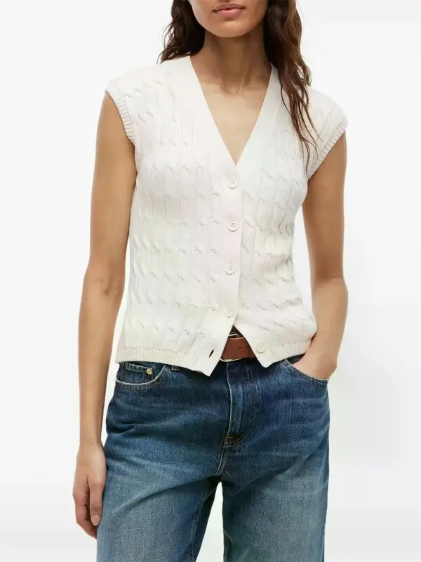 Tommy Hilfiger Cable-knit Sleeveless Cardigan - Neutrals
