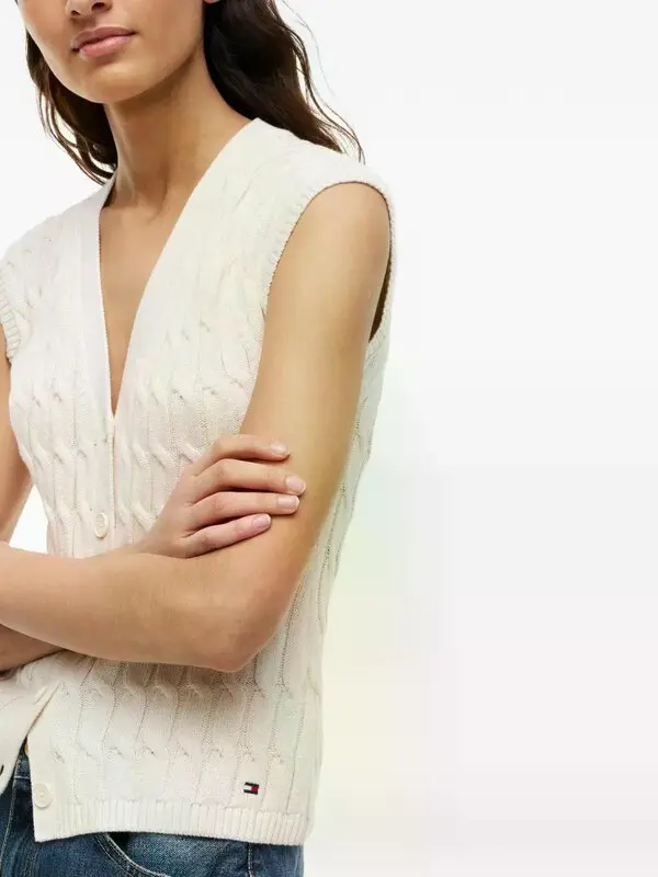 Tommy Hilfiger Cable-knit Sleeveless Cardigan - Neutrals