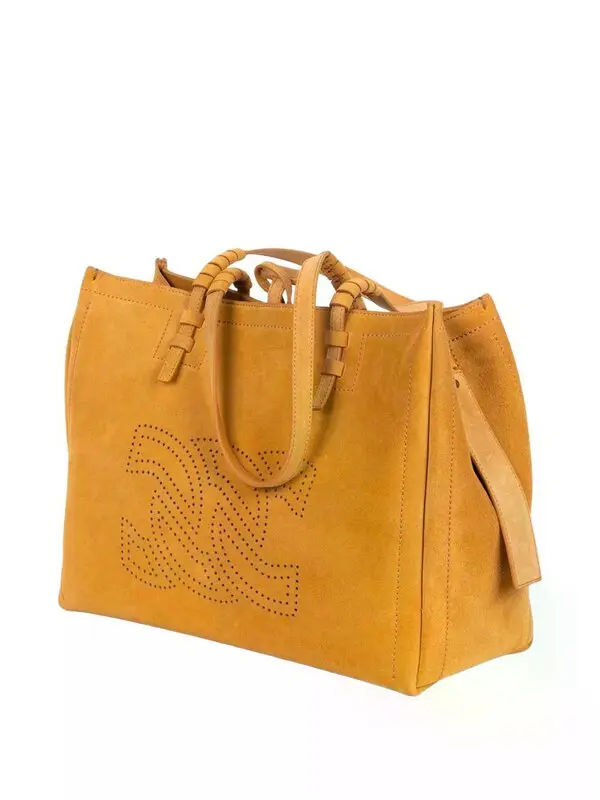 Casadei Perforated Logo Suede Tote Bag - Neutrals