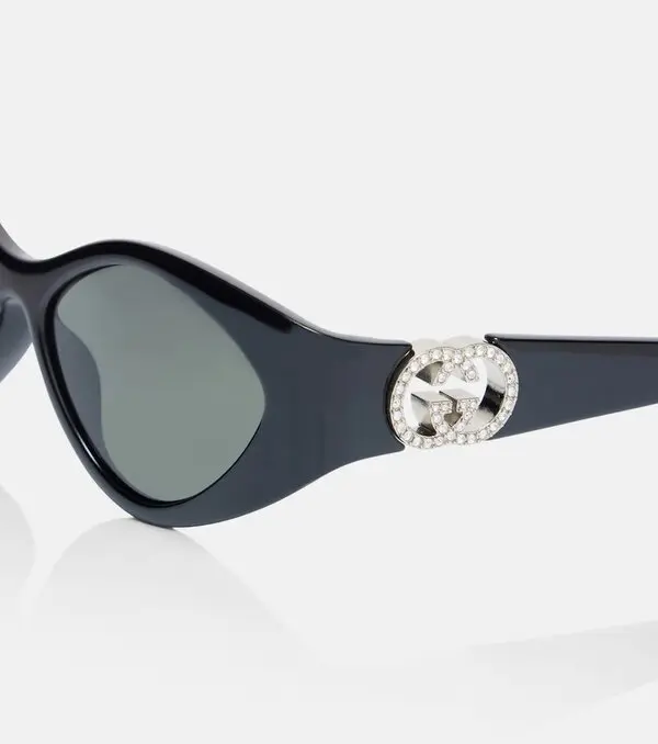Gucci Interlocking G Crystal-embellished Oval Sunglasses