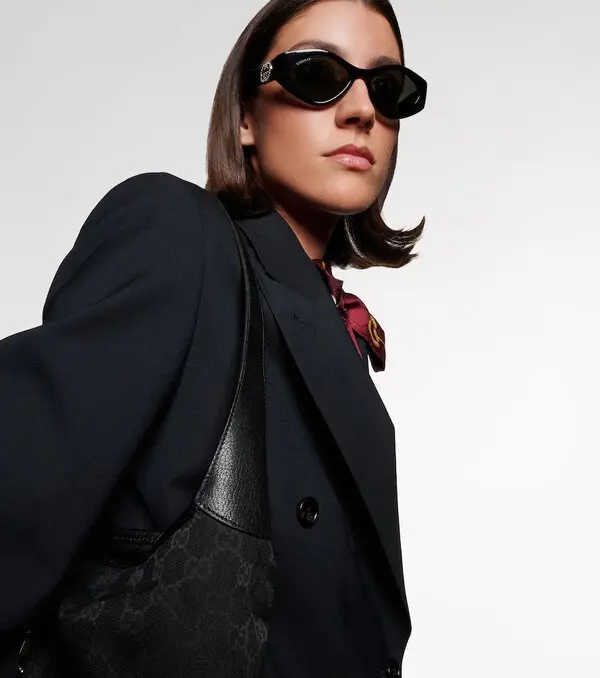 Gucci Interlocking G Crystal-embellished Oval Sunglasses