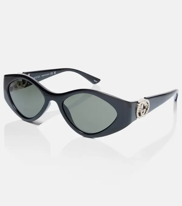 Gucci Interlocking G Crystal-embellished Oval Sunglasses