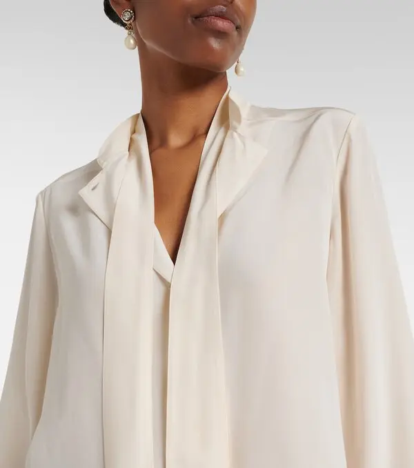 Valentino Garavani Silk Crêpe De Chine Tie-neck Blouse - White