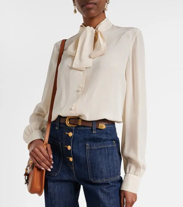 Valentino Garavani Silk Tie-neck Blouse - White
