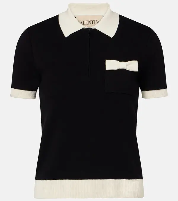 Valentino Garavani Bow Detail Cotton Polo Shirt - Black