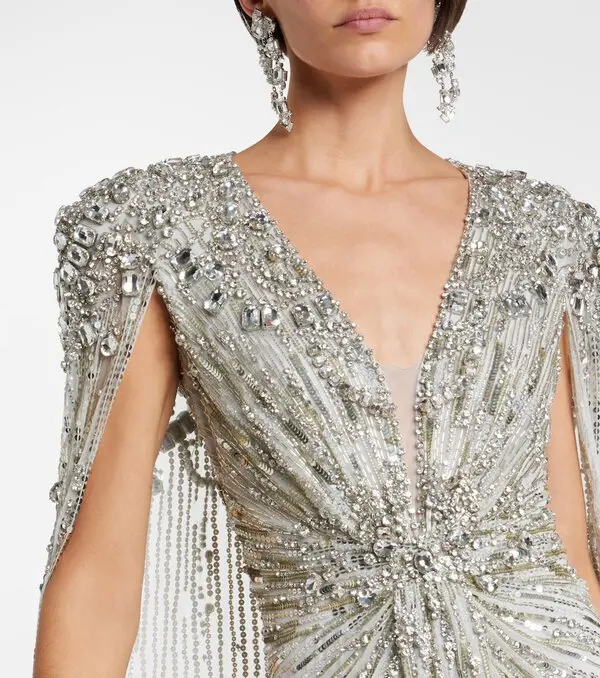 Jenny Packham Embellished Gown With Cape Effect