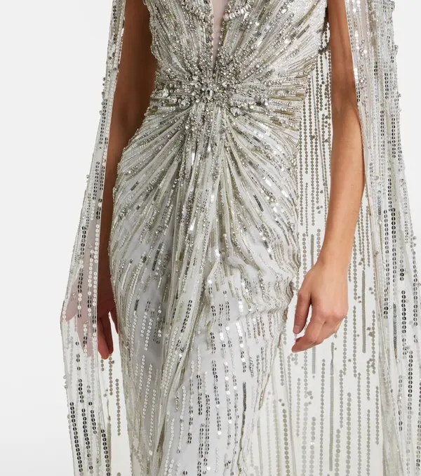 Jenny Packham Embellished Gown With Cape Effect