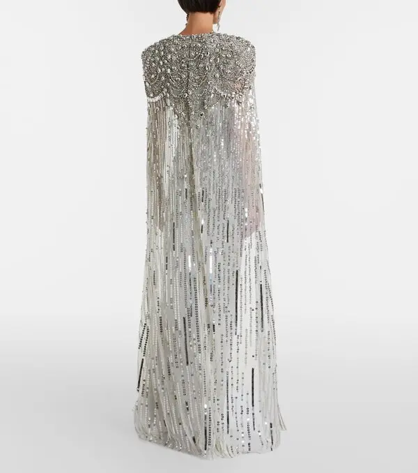 Jenny Packham Embellished Gown With Cape Effect