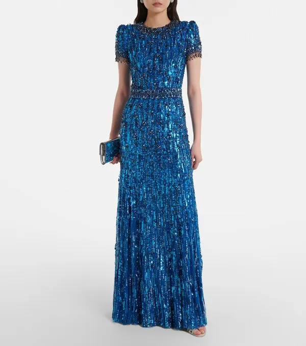 Jenny Packham Embellished Gown - Blue