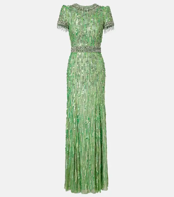 Jenny Packham Embellished Gown - Green