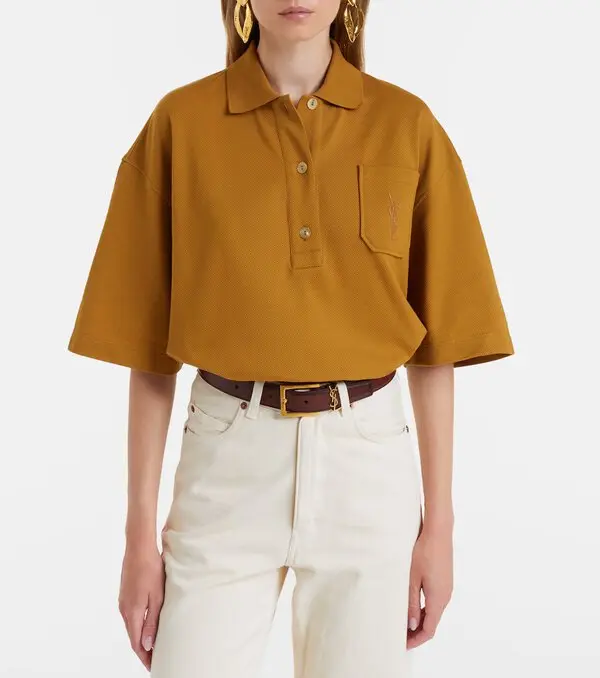 Saint Laurent Cassandre Cotton Polo Shirt - Brown