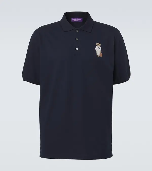 Ralph Lauren Purple Label Embroidered Cotton And Cashmere Polo Shirt - Blue