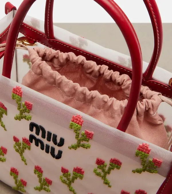 Miu Miu Embroidered Floral Mesh Tote Bag