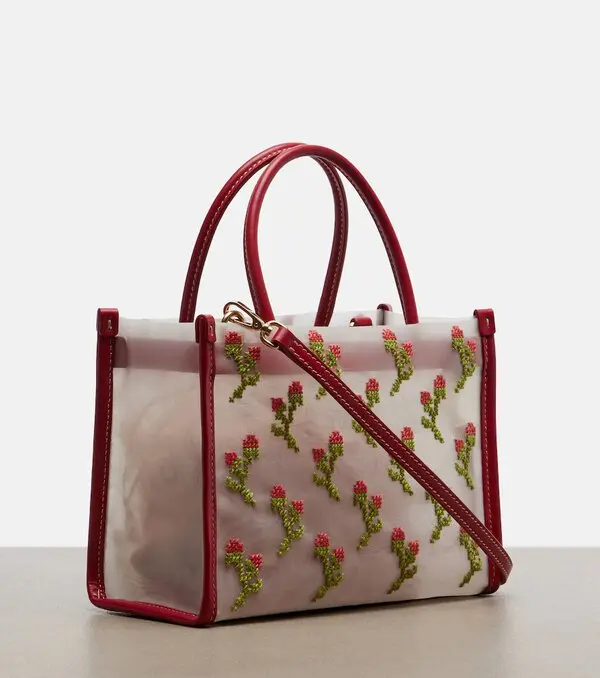Miu Miu Embroidered Floral Mesh Tote Bag