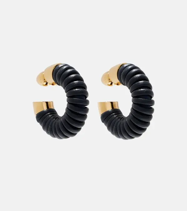 Alaïa Leather-trimmed Hoop Earrings - Blue