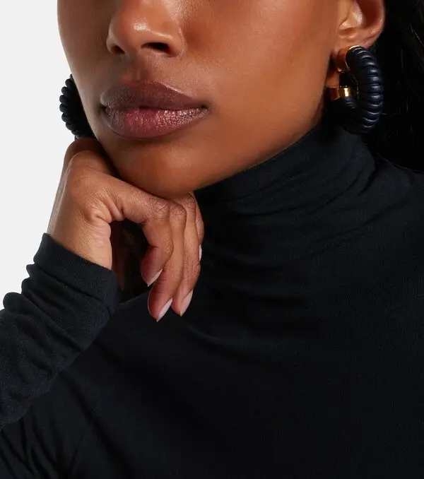Alaïa Leather-trimmed Hoop Earrings - Blue
