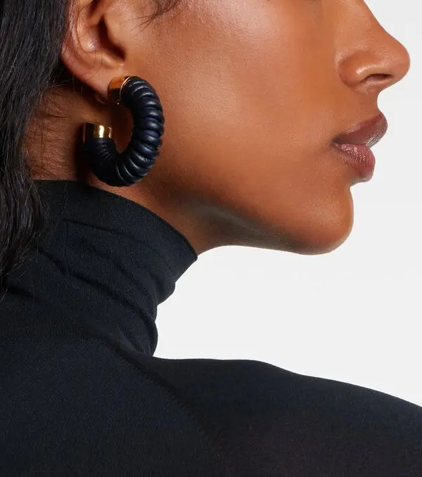 Alaïa Leather-trimmed Hoop Earrings - Blue