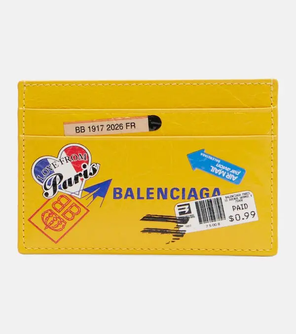 Balenciaga Logo Printed Leather Card Holder - Yellow