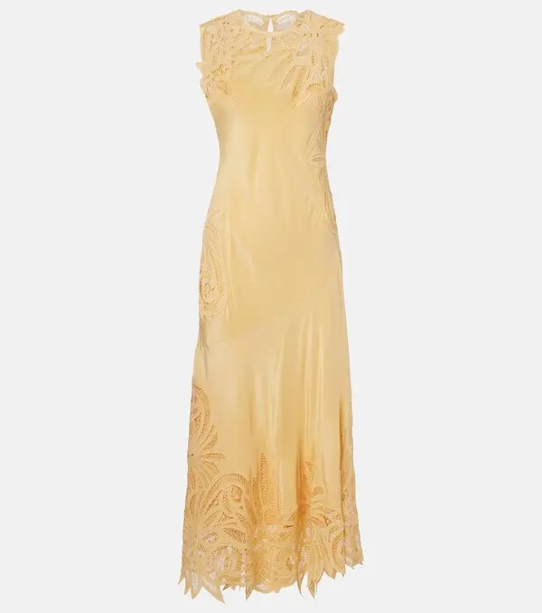 Ulla Johnson Idra Lace-trimmed Silk Midi Dress - Yellow
