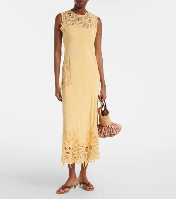 Ulla Johnson Idra Lace-trimmed Silk Midi Dress - Yellow