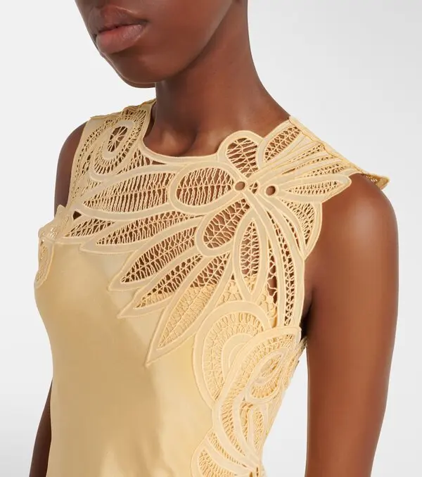 Ulla Johnson Idra Lace-trimmed Silk Midi Dress - Yellow