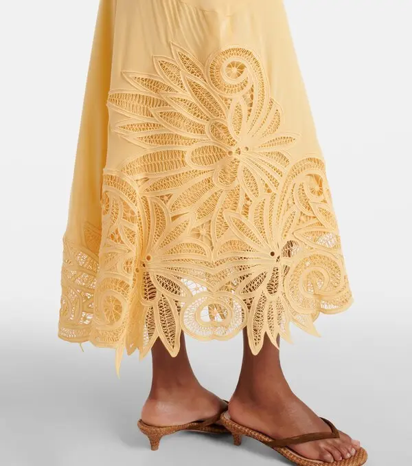 Ulla Johnson Idra Lace-trimmed Silk Midi Dress - Yellow