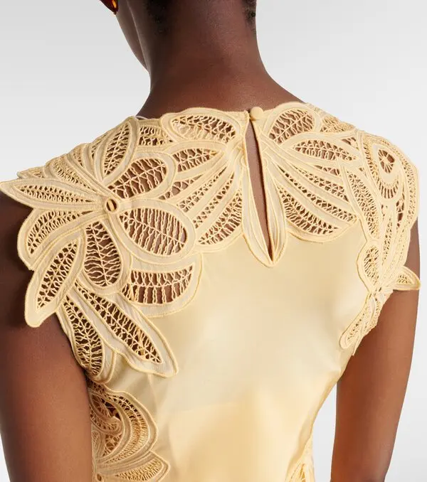 Ulla Johnson Idra Lace-trimmed Silk Midi Dress - Yellow