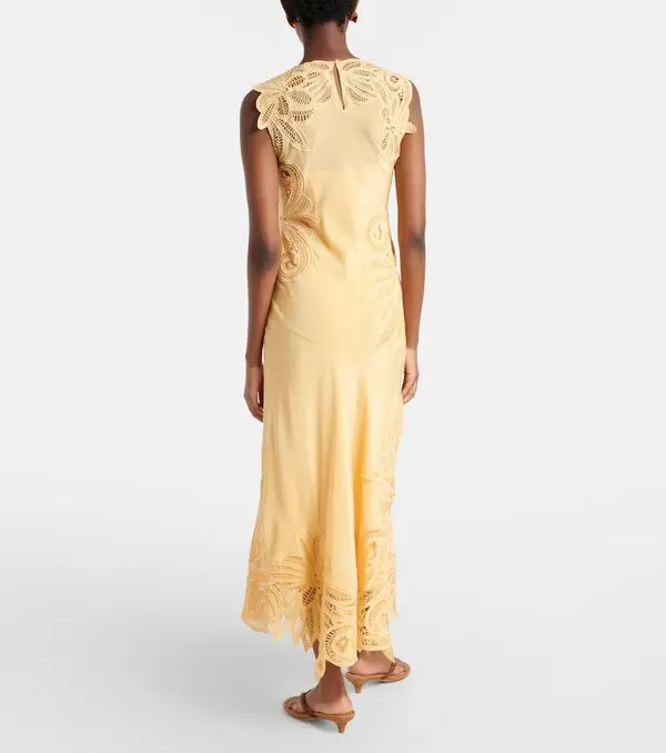 Ulla Johnson Idra Lace-trimmed Silk Midi Dress - Yellow