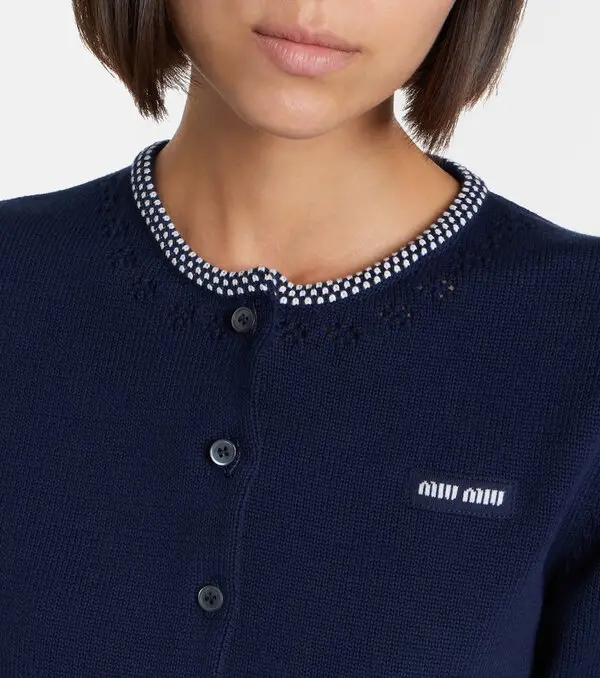 Miu Miu Cropped Cotton Cardigan With Logo Detail