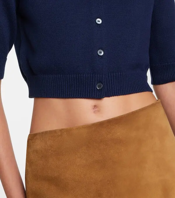 Miu Miu Cropped Cotton Cardigan With Logo Detail
