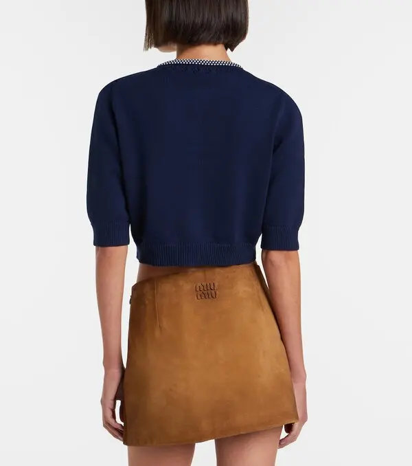 Miu Miu Cropped Cotton Cardigan With Logo Detail