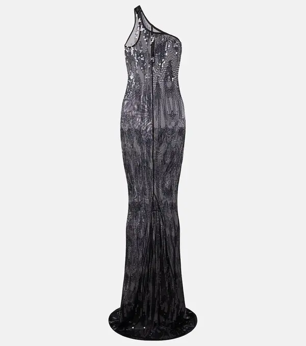 Rick Owens One-shoulder Sequined Tulle Gown - Black