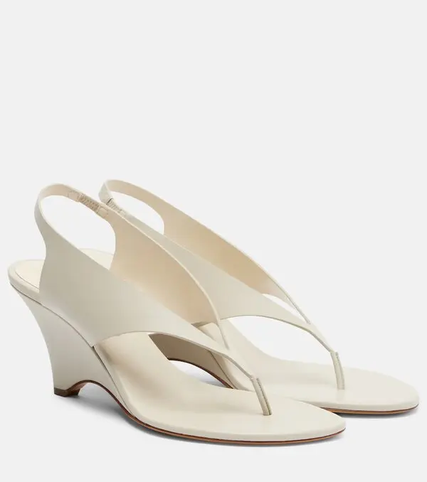 Le Monde Beryl Langley Leather Wedge Thong Sandals - White