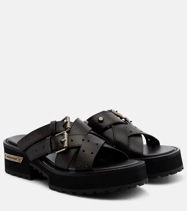 Balenciaga Silver Leather Platform Mules